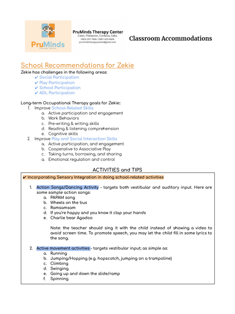 Classroom 20 Accommodations 20 For 20 Zekie | PDF | Reinforcement ...