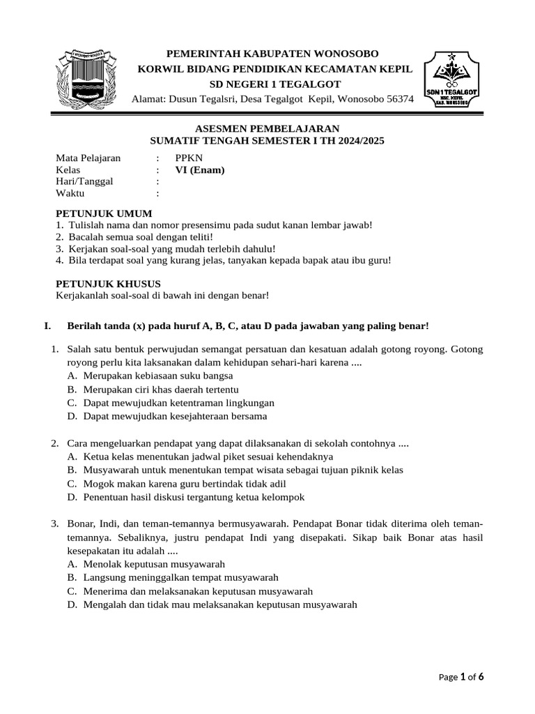 Asts 2 PPKN Kelas 6 | PDF