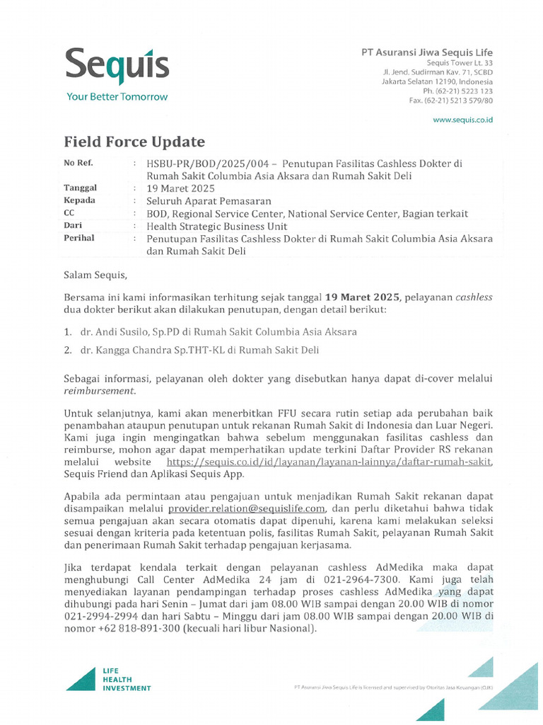 FFU - Penutupan Layanan Dokter Di RS Columbia Asia Aksara & RS Deli | PDF