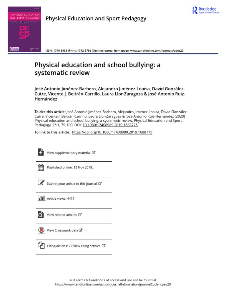 Physical education and school bullying a systematic review | PDF | Bullying | Systematic Review