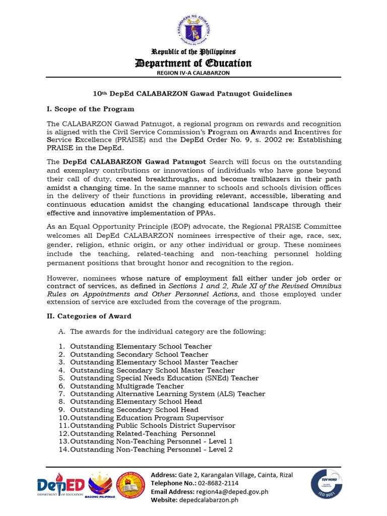 10th Gawad Patnugot Guidelines | PDF | Accountant | Teachers