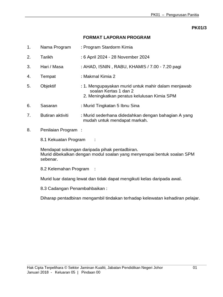 Laporan Program Panitia Kimia 2024 | PDF