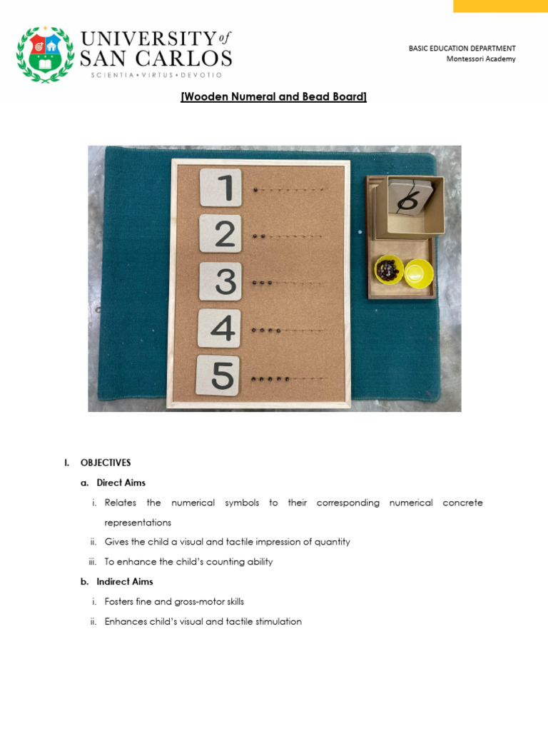Wooden Numeral Board Lesson Plan - SABAY | PDF | Montessori Education ...