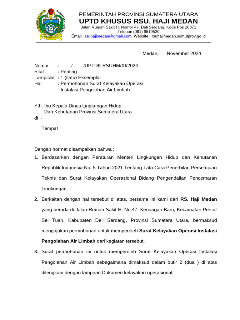 SURAT Permohonan Surat Kelayakan Operasi | PDF