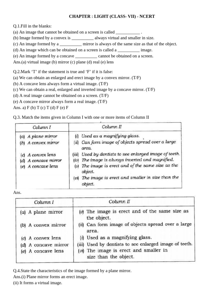 Light Ncert + Extra Questions | PDF | Mirror | Glass Engineering And Science