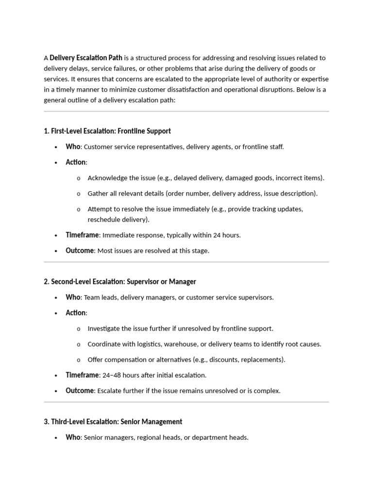 Delivery Escalation Path | PDF | Logistics | Business