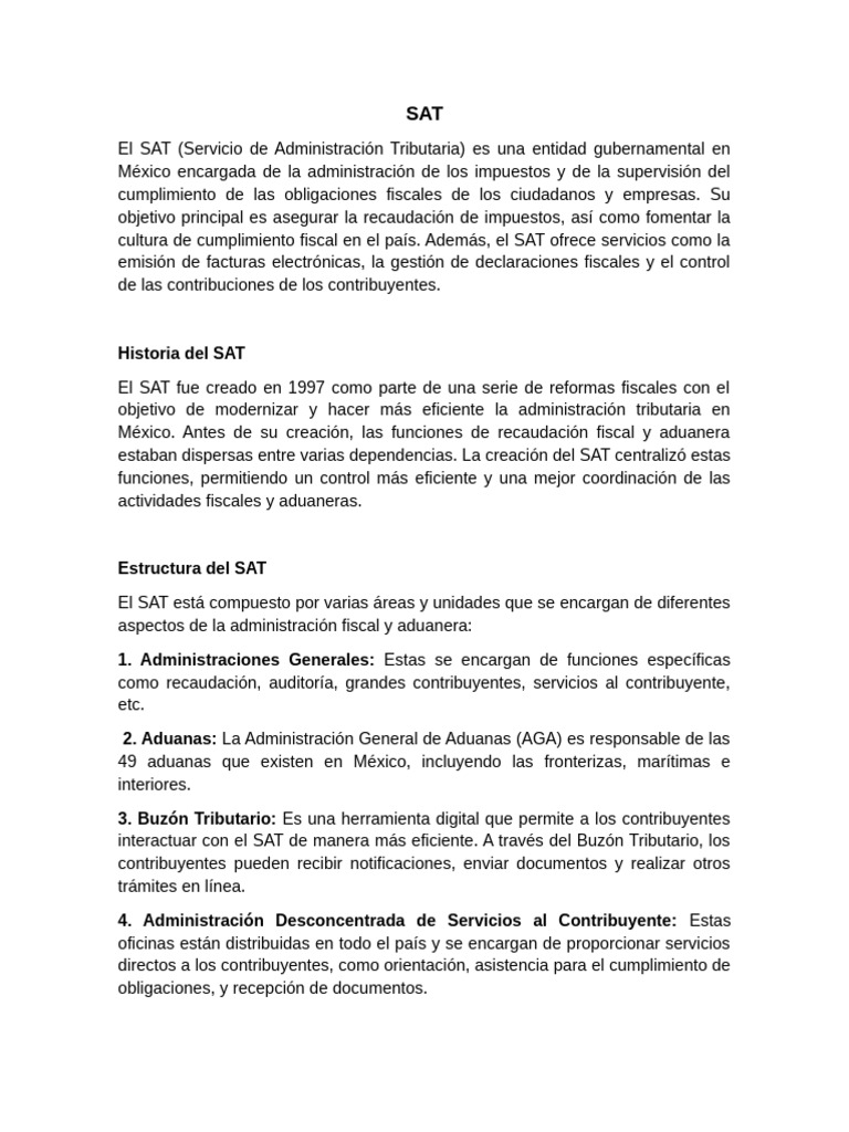 Funciones y Estructura del SAT en México | PDF | Impuestos | Evasión de ...