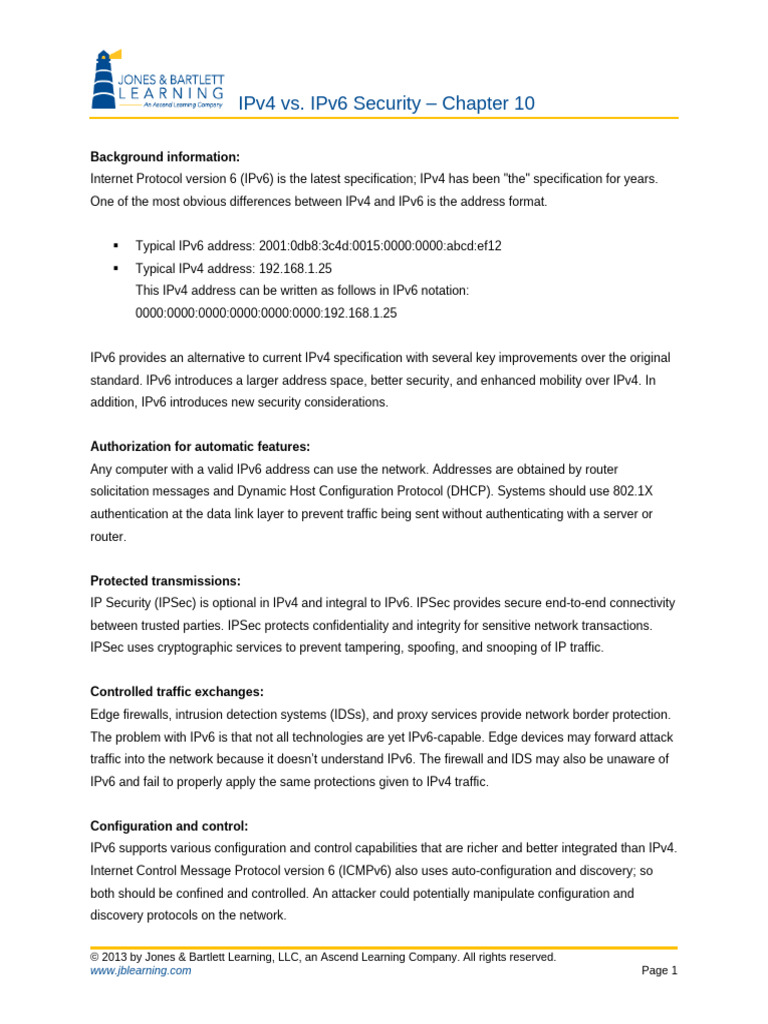 Chpt 10 - IPv4 vs IPv6 | PDF | I Pv6 | Computer Network