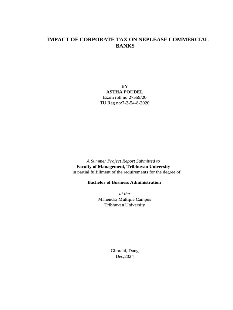 summer projectfinal | PDF | Taxes | Corporate Tax