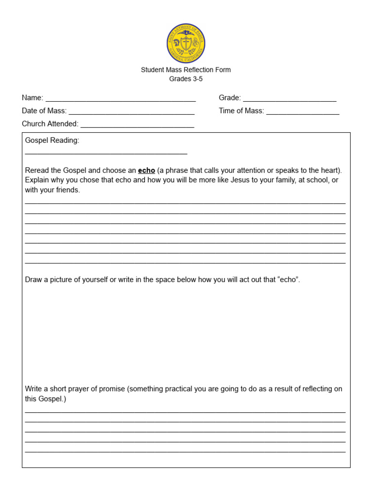 Student Mass Reflection Form | PDF