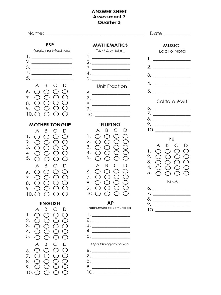 Assessment 3 Answer Sheet 2025 | PDF