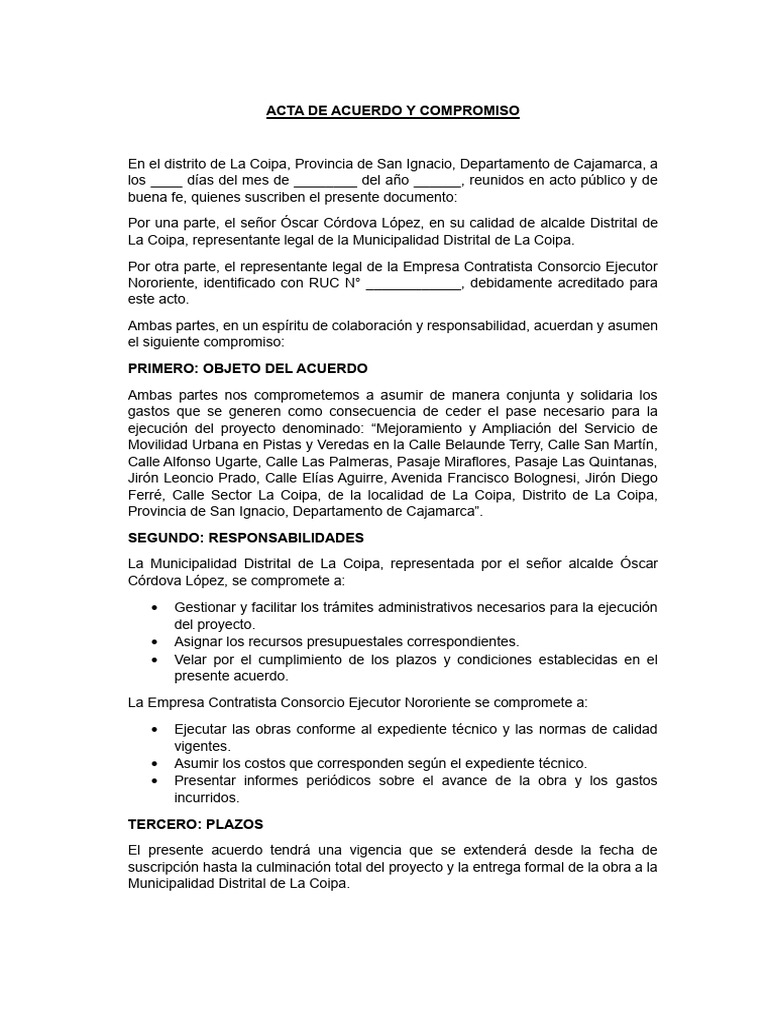 ACTA DE ACUERDO Y COMPROMISO estes | PDF