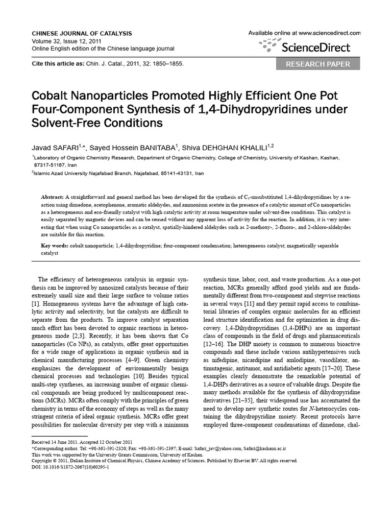 Cobalt Nanoparticles Promoted Highly Eff | PDF | Catalysis | Organic Synthesis