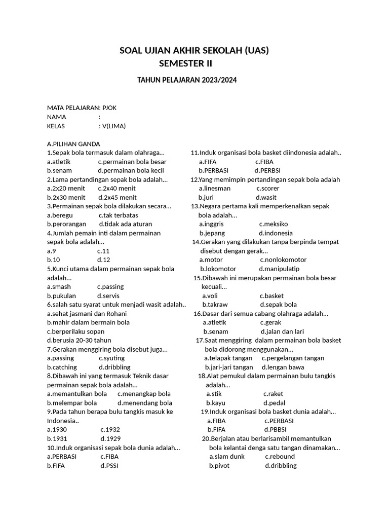 SOAL UJIAN AKHIR SEKOLAH | PDF