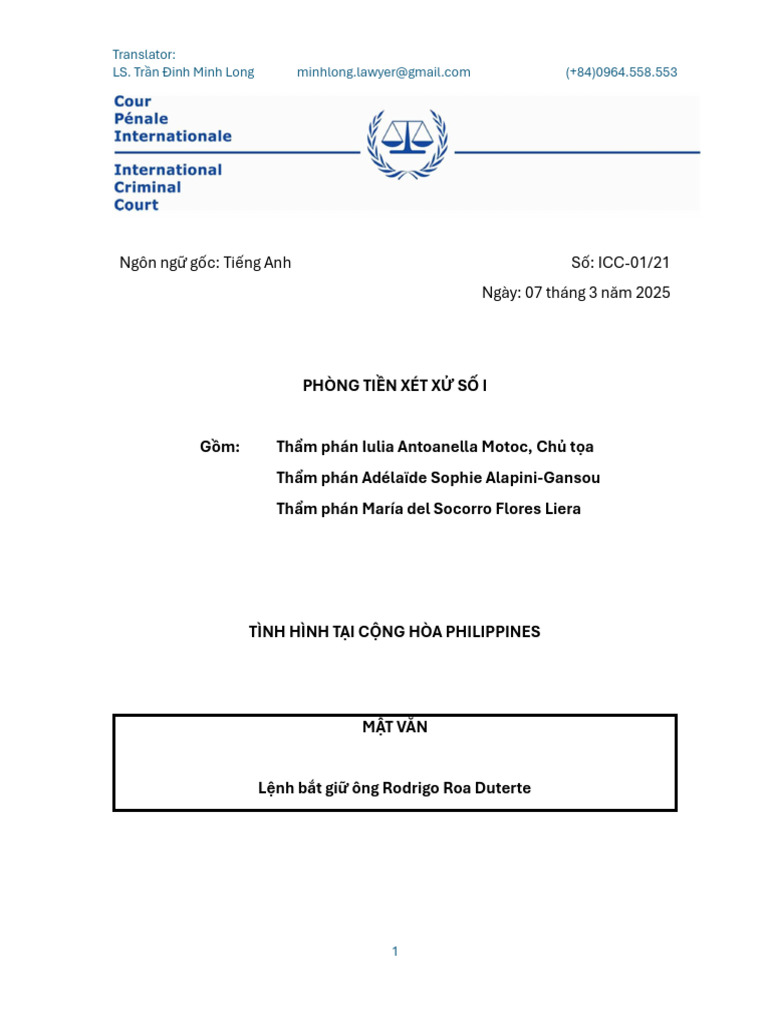 Lệnh bắt giữ Tổng thống Duterte - | PDF