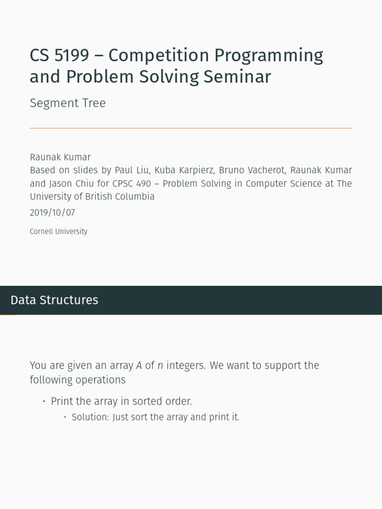 2019 10 Cornell Cs5199 Segment Trees | PDF | Algorithms And Data Structures | Computer Programming