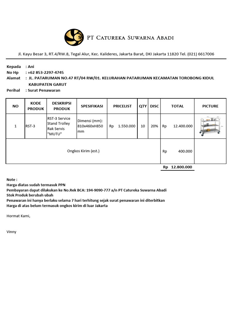 QUOTATION Ani 250320 | PDF