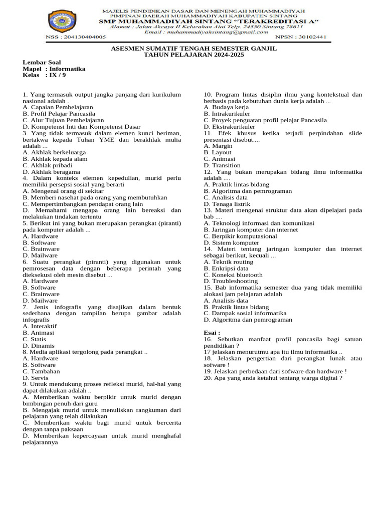 ASTS Informatika Kelas 9 | PDF