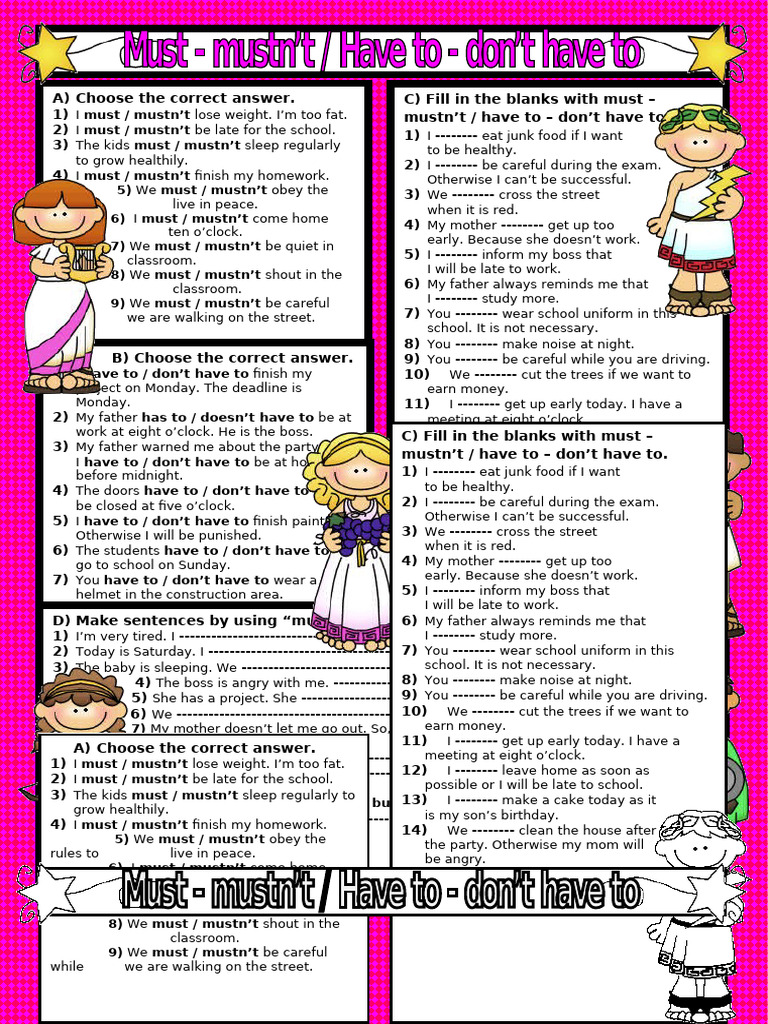 Must and Have to Worksheet Exercises | PDF