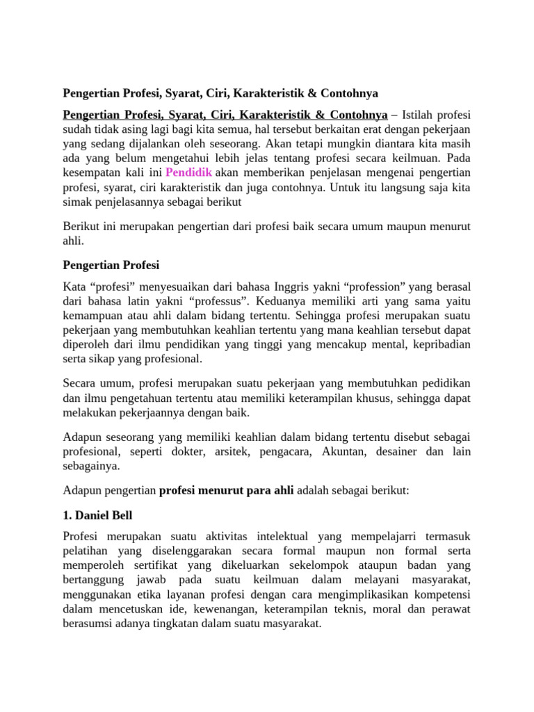 Pengertian Profesi Dan Contoh | PDF