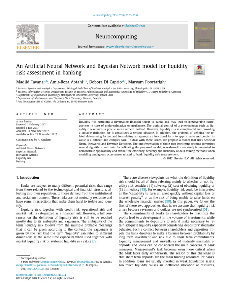 Tavana 2018 (Artificial Neural Network & Bayesian Network for liquidity risk ) (1) | PDF | Basel ...