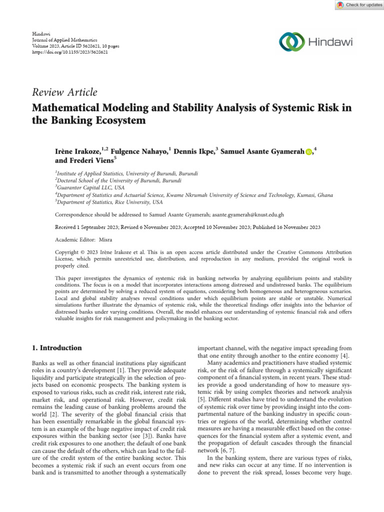 Irakoze 2023 (Mathematical Modeling and Stability Analysis of Systemic Risk in The Banking ...