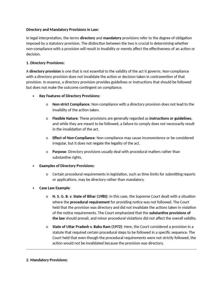 Directory and Mandatory Provisions in Law | PDF | Regulatory Compliance ...