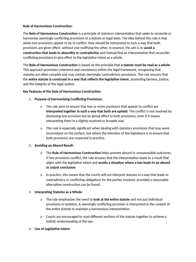 Rule of Harmonious Construction | PDF | Statutory Interpretation ...
