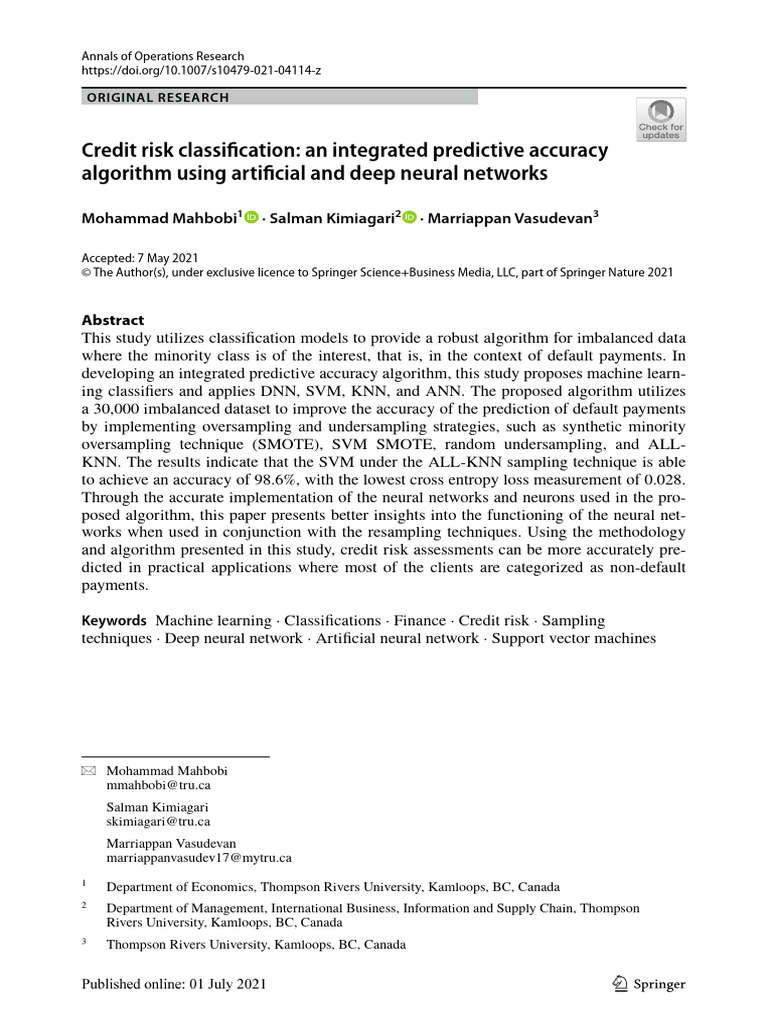 _Mahbobi 2021 (Credit risk classification) | PDF | Support Vector Machine | Deep Learning