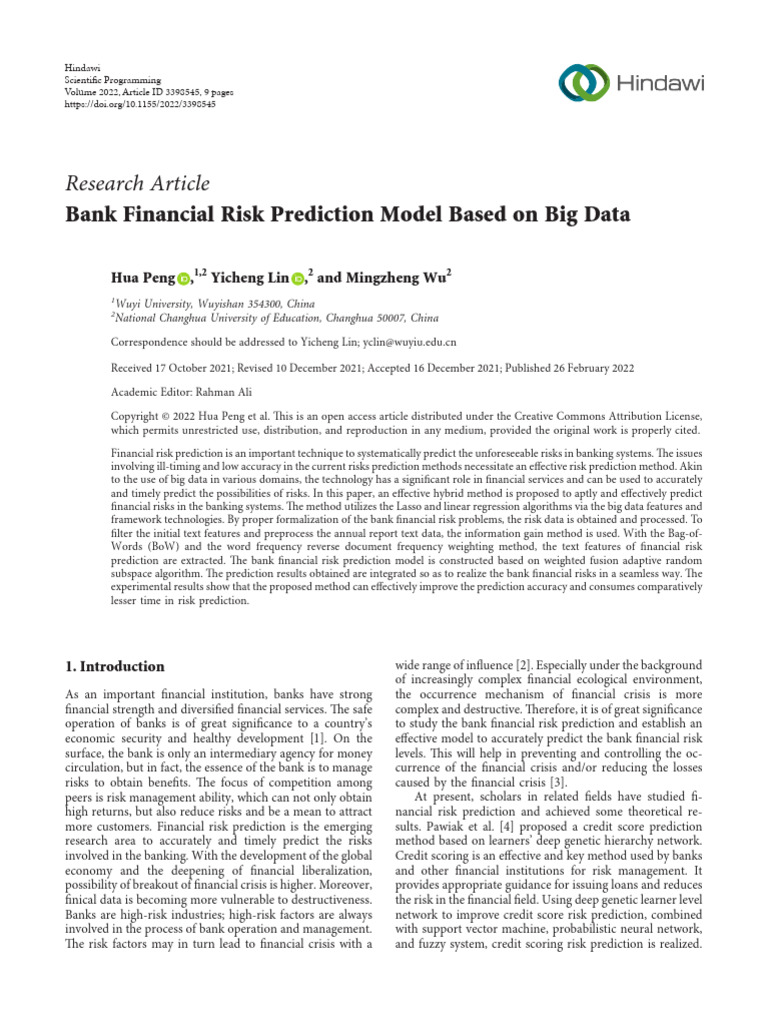Peng and Lin 2022 (Financial Risk Prediction Based On Big Data) | PDF | Apache Hadoop | Big Data