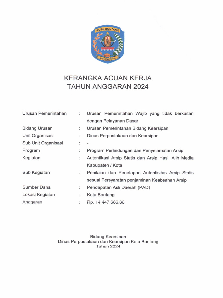 KAK_SUB_KEGIATAN_PENILAIAN_DAN_PENETAPAN_AUTENTISITAS_ARSIP_STATIS | PDF