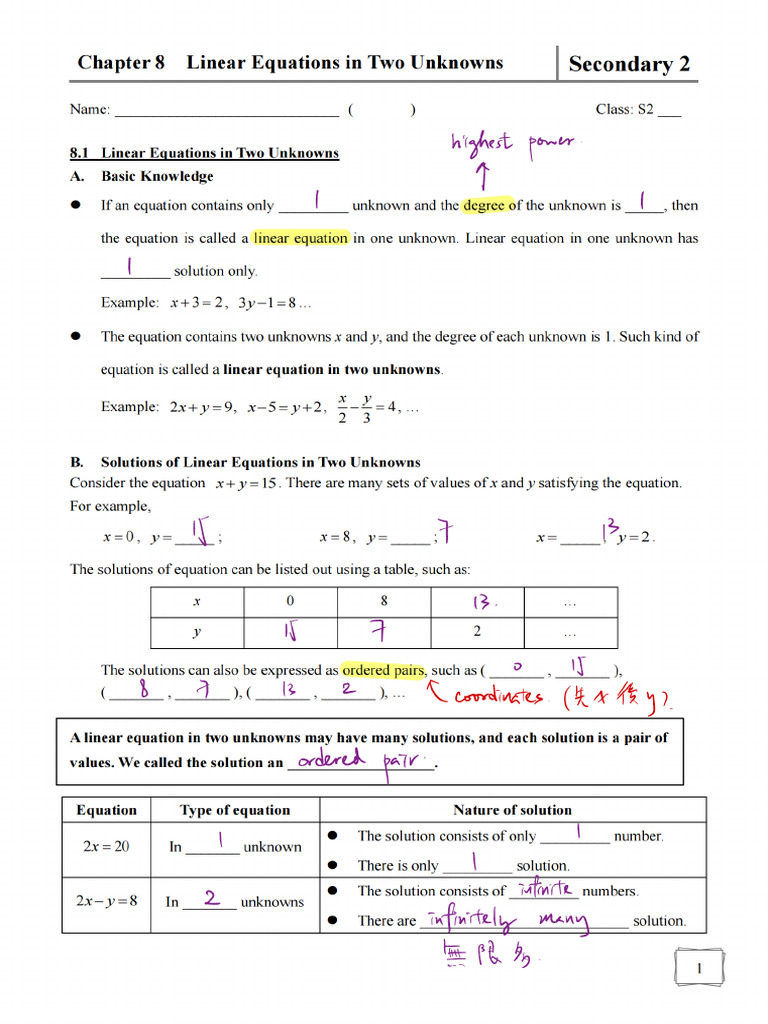 Linear Equation in Two Unknown - 空白 | PDF