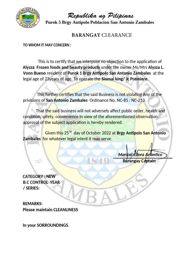 Brgy Clearance Antipolo | PDF
