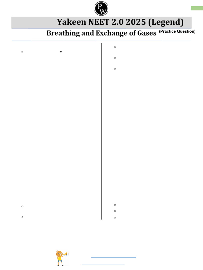 Breathing and Exchange of Gases Practice Questions | PDF | Breathing ...