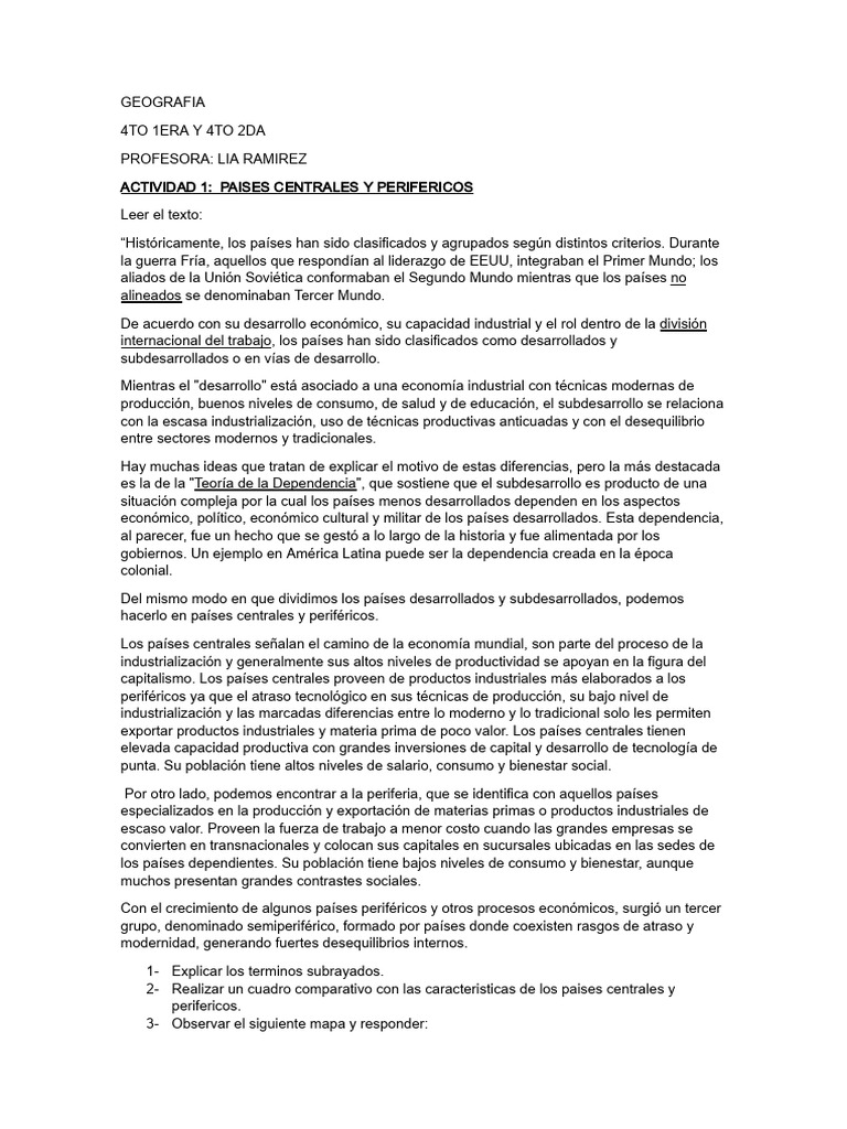 Países Centrales y Periféricos en Geografía | PDF | Industrialización ...