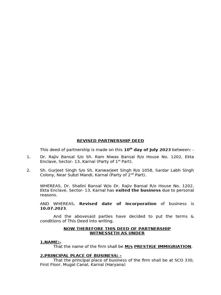 Revised Partnership Deed | PDF | Banks | Interest