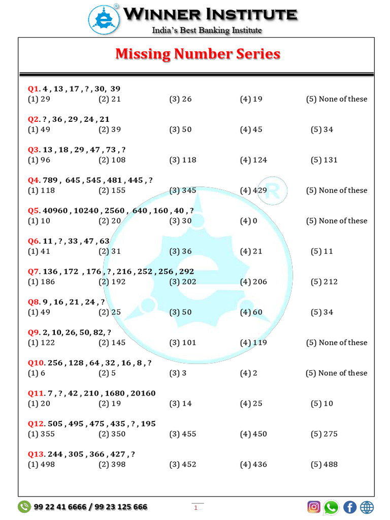 Number Series Set -D03 with Answers | PDF