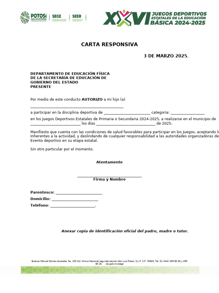 Carta Responsiva Word | PDF