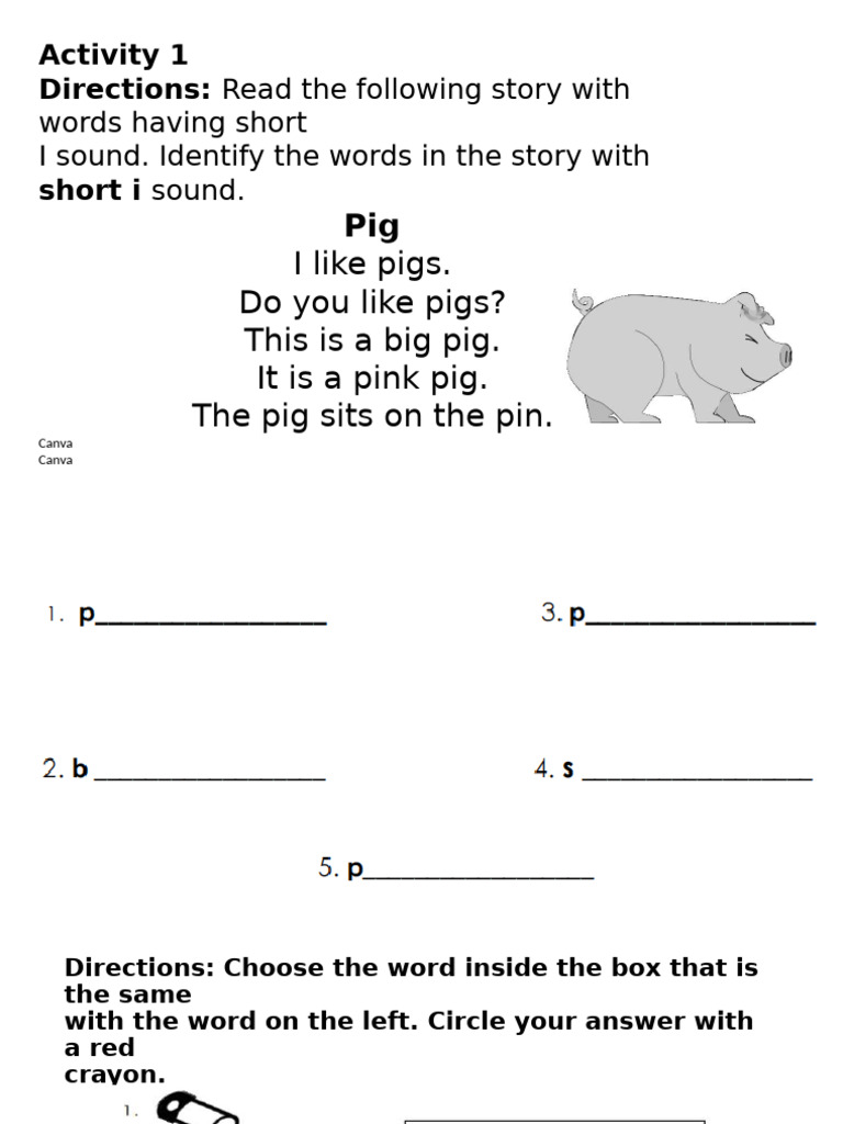 Short 'I' Sound Activity for Kids | PDF
