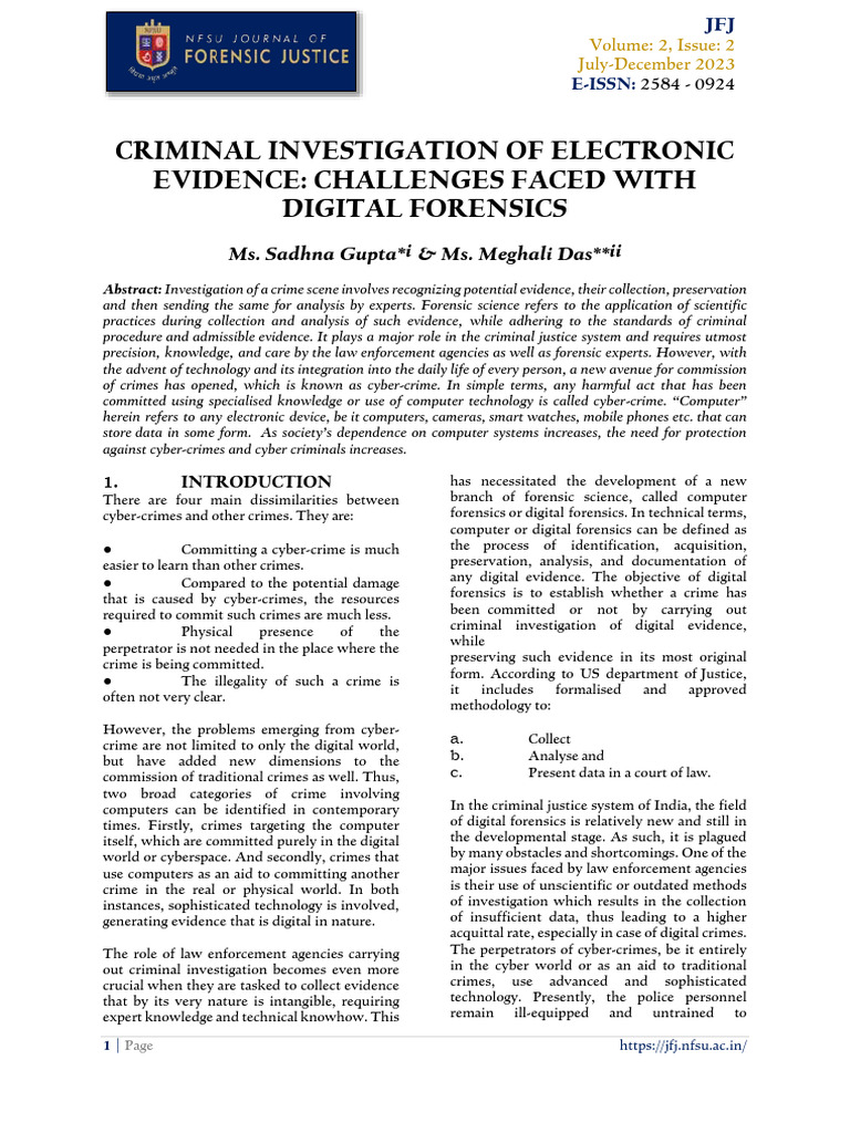 (1-16) Criminal Investigation of Electronic Evidence Challenges Faced With Digital Forensics ...
