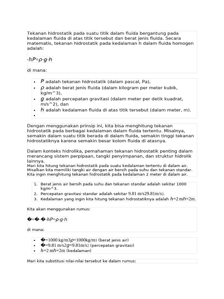 Tekanan Hidrostatik Pada Suatu Titik Dalam Fluida Pertemuan 5 | PDF