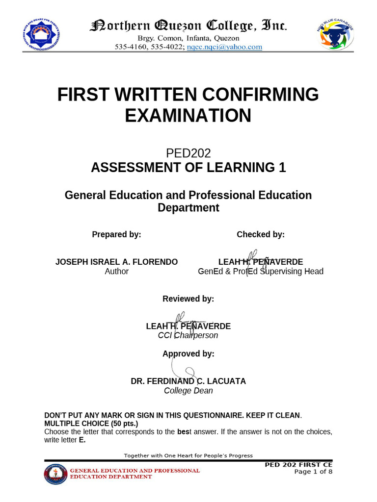1ST CE - Assessment of Learning 1 | PDF | Educational Assessment ...