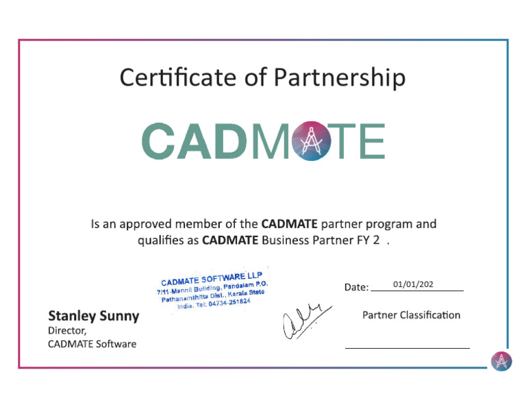 Cadmate-Certificate-Trident Infoserve Solution 2025 | PDF