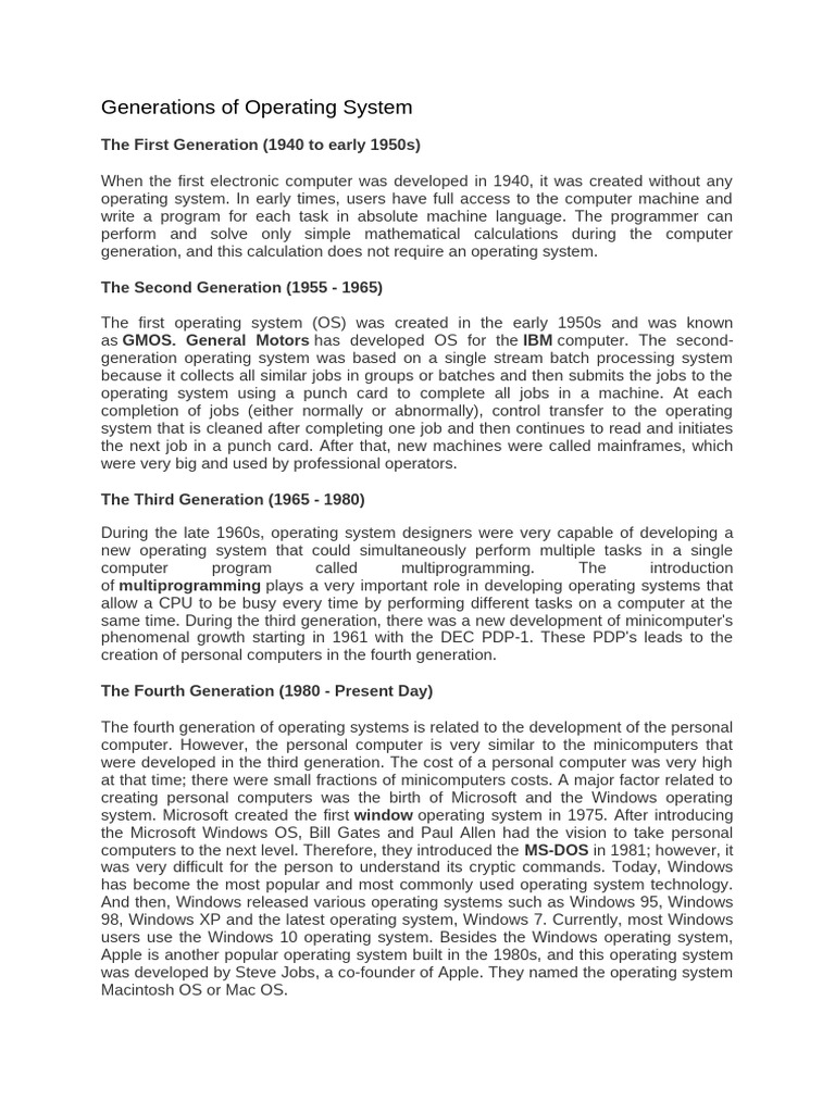 Generations of Operating System | PDF | Operating System | Microsoft ...