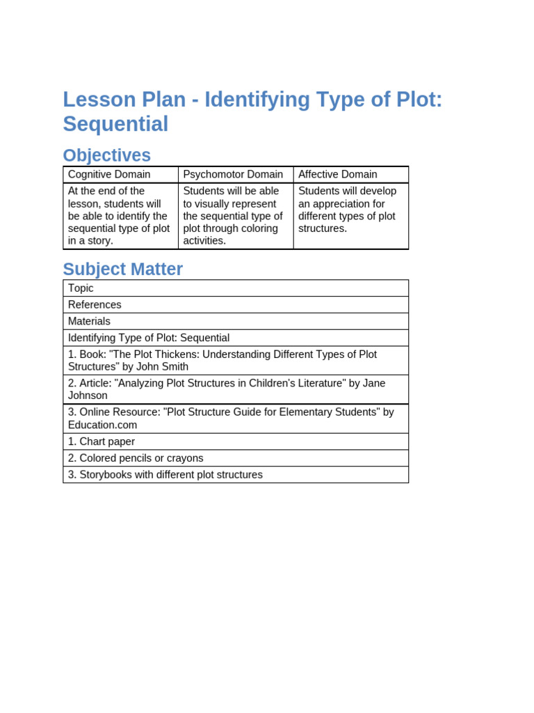 Identifying Type of Plot Sequential | PDF | Reading Comprehension ...