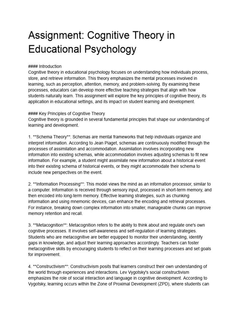 Assignment - Cognitive Theory in Educational Psychology | PDF ...