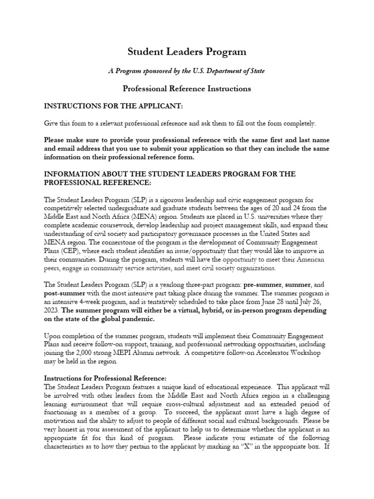 SLP 2023 - Reference Letter Template 4 | PDF | Leadership | Behavior ...