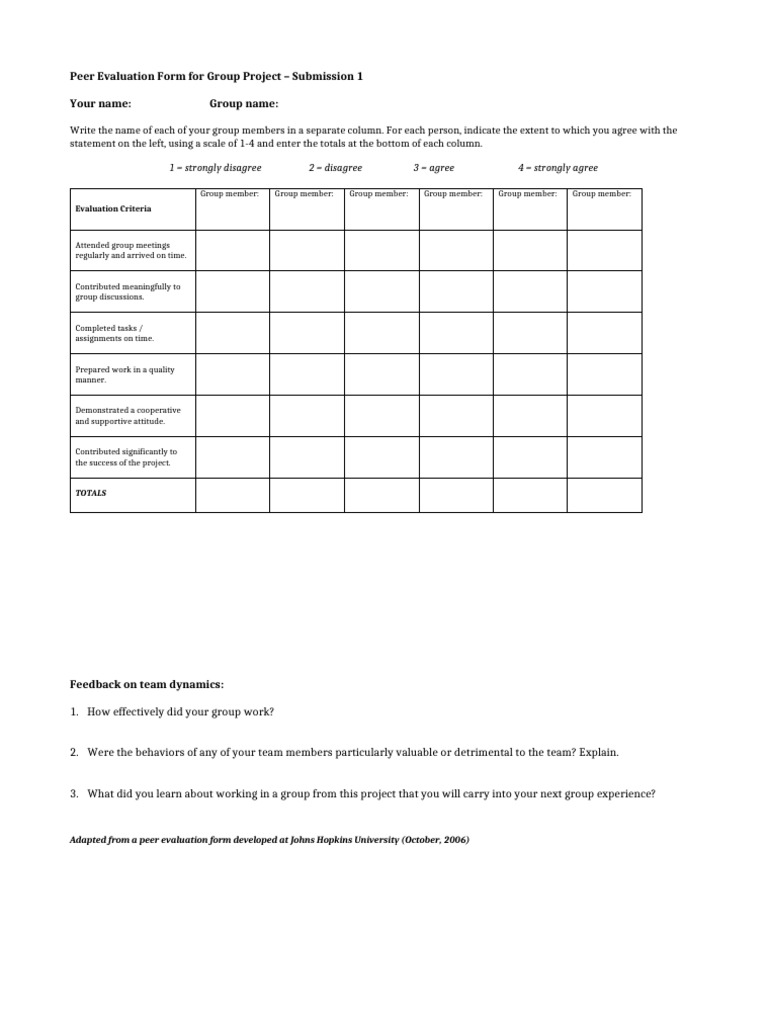 Peer Evaluation Form | PDF