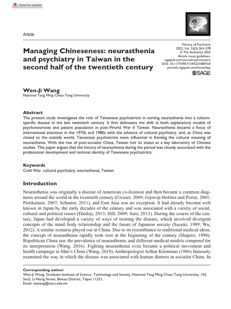wang-2022-managing-chineseness-neurasthenia-and-psychiatry-in-taiwan-in ...