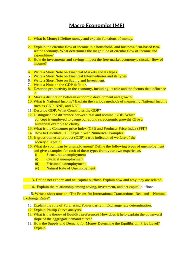 Macro Economics Qestion Bank 123 | PDF | Gross Domestic Product ...